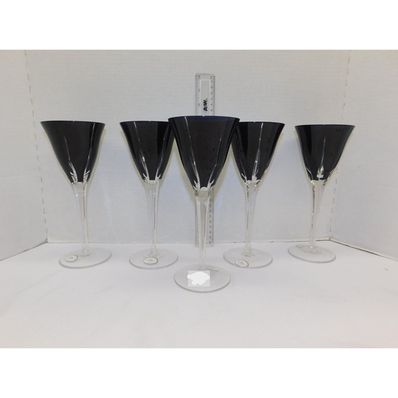 Dining | 5 Ajka Richard Ginori Dandy Black Water Goblet Crytsal Hungary ...